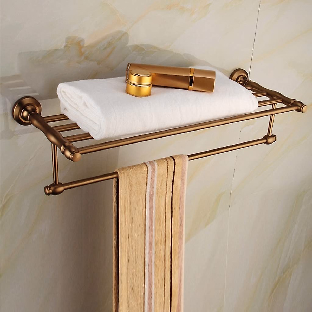 Towel Rack European Style Antique Towel Rack Bath Towel Holder, Space Aluminum Retro Copper Bathroom Shelf, Bathroom Hardware Towel Shelf
