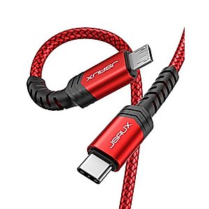 JSAUX USB C to Micro USB Cable 6.6FT, Type C to Micro USB Charger Braided Cord， Support Charge & Sync Compatible with MacBook (Pro),Galaxy S8, S9, S10, Pixel 3 XL, 2 XL and Micro USB Devices- Red/2M