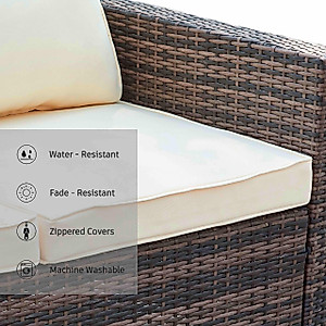 Suntone Patio Furniture Set All Weather Wicker Outdoor Sectional Patio Couch Rattan Patio Sectional with Table and Chairs, 3 Piece Patio Sofa Set, Beige