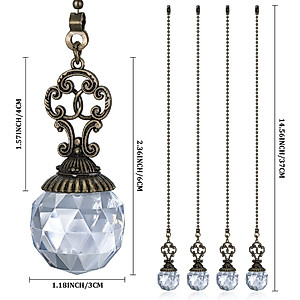 Ceiling Fan Pull Chains Crystal Light Fan Pull Chain Pendant with Ball 12 Inch Vintage Ceiling Fan Chain Extender Ornament Chain for Fan Pull (Transparent,8 Pieces)