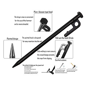 LBY 10pcs Tent Stakes, 20cm(7.87'') Heavy-Duty Steel Solid Tent Stakes Pegs, Steel System Outdoor Tent Nail Camping Stakes, 45#Steel (Black)