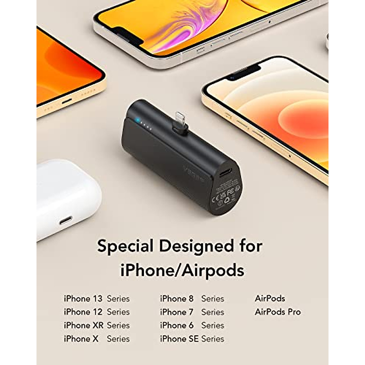 VEGER 2 Packs of 5000mAh Small Portable Chargers for iPhone, Mini Fast Charging 20W PD Power Bank Cordless Portable External Battery Pack for iPhone 13, 12, 11, 8, 7, XS Max, Pro Max, AirPods