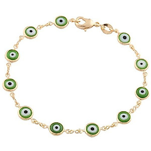 JOTW Gold Overlay with Mini Evil Eye Style 7.5 Inch Clasp Bracelet (Green)