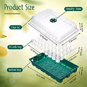 Hoolerry Seed Starter Tray 40 Cells Seed Starter Kit with Humidity Dome and Base Propagation Tray Plant Germination Trays Greenhouse Mini Propagator Station for Seeds Growing (Green,20 Pcs)