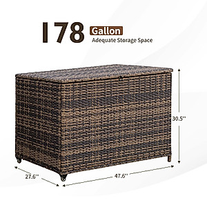MEISSALIVVE 178 Gallon Outdoor Storage Box, Patio Deck Box with 2 Wheels, Handle Large Portable Wicker Rattan Deck Box for Patio Furniture Cushions, Throw Pillows, Garden Tools and Pool Floats (Brown)