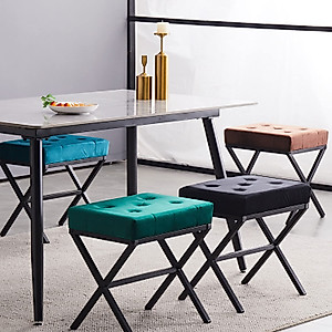 Cpintltr Velvet Ottoman Footrest Stool Tufted Vanity Stool Ottomans Thickened Cushion Footstool Mulifunctional Shoe Changing Seat Step Stools with Metal X Leg for Living Room Bedroom Black