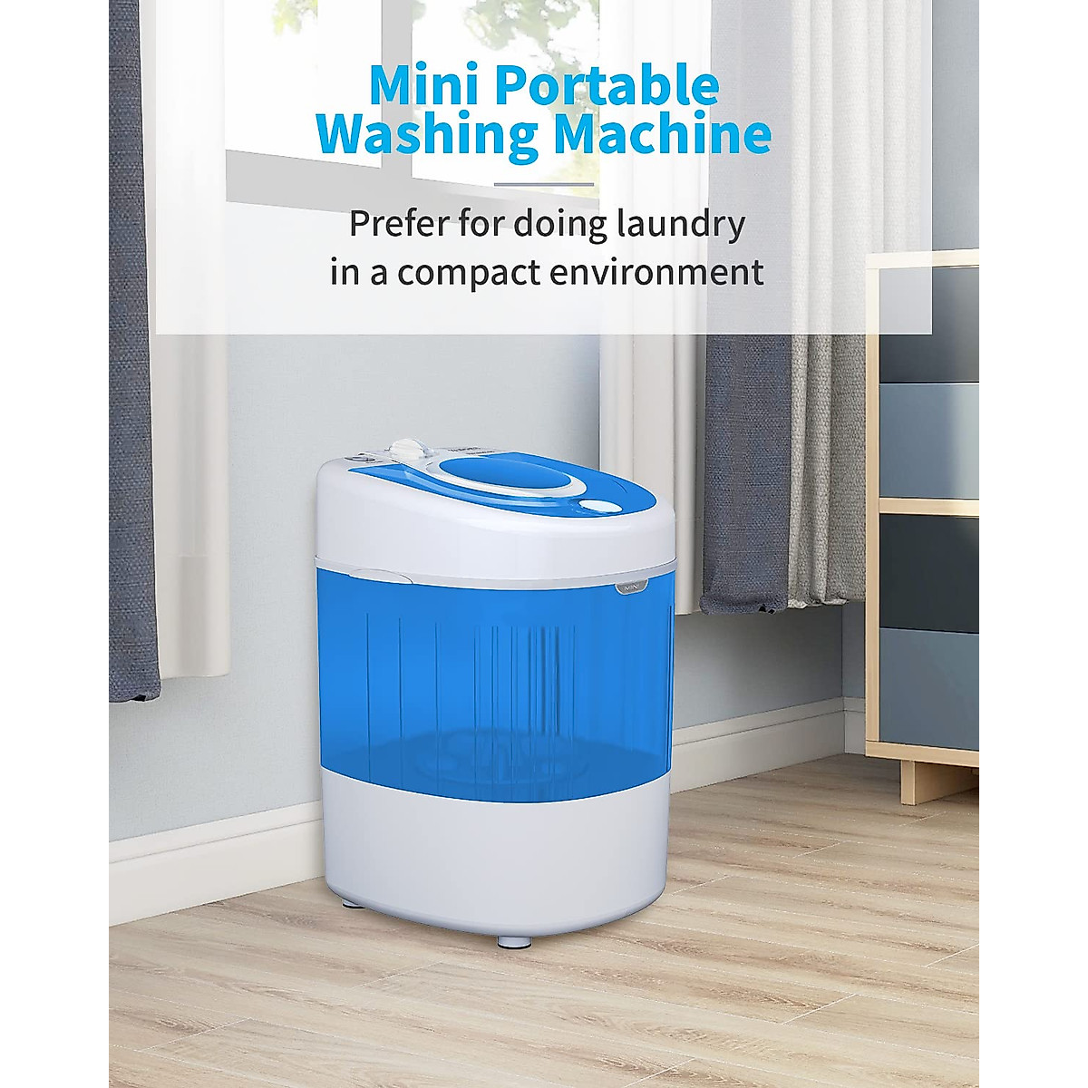 TABU Mini Portable Washing Machine, Small Washer no dryer, 7.7lbs Small Semi-Automatic Compact Washer, Timer Control Single Semi-Clear Tub1