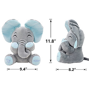 Aidiya Elephant Stuffed Animals Baby Gifts Peluches Ear Interactive Elephant Talking Singing Plush Toys for Girls Boys Gift Adjustable Volume 11.8" Set (Blue)