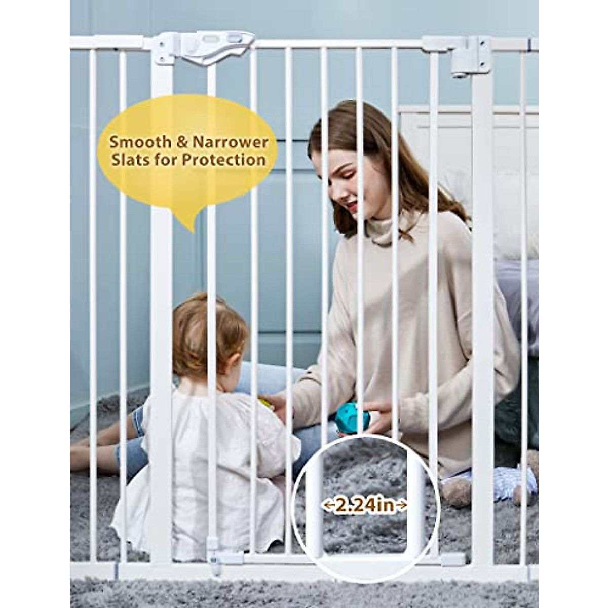 InnoTruth 29"- 39.6“ Baby Gate for Doorways and Stairs, 36" Extra Tall No Drill Wall Protected Dog Gate, 45cm Wide Walk Thru Auto Close Metal Child Gate, Easy to Install and One-Hand Opening, White
