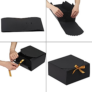 10 PCS Gift Boxes with Lids, 8x8x4 inches Cardboard Gift Boxes, Black Gift Boxes with Ribbon, Paper Gift Boxes for Present Wedding, Mother's Day Packaging, Birthday, Crafting, Party, Cupcake (Black)