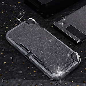 BelugaDesign Glitter Switch Bundle | Clear Snap on Case, Vinyl Wrap, Crystal Thumb Grips | Shiny Cute Pastel Accessories | Compatible with Nintendo Switch (Switch Lite, Black)