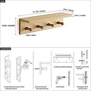 XAOMLP Entrance Coat Rack ，Coat Hooks, Wall-Mounted Wooden Hook Rack, Wall-Mounted Shelves are Very Suitable for Your Entrance, mud Room, Bathroom, etc(1pcs)