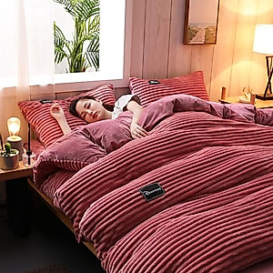 XHCTNN Milk Fleece Sheets King Size - Extra Soft Warm Double Sided Fleece Quilt Cover Pillowcase Beding | 1 Sheet | 1 Quilt Cover | 2 Pillowcase(B,1.5m/180 * 220cm)