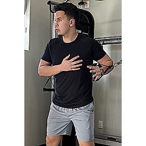 COOFANDY Men's Short Running Shorts 3 Pack Quick Dry Athletic Workout Gym Shorts with Pockets,Black & White Stripe/Navy Blue/Grey,Large