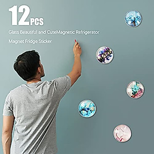 WWW 12Pcs Glass Strong Magnetic Refrigerator Magnets,Marble Crystal Fridge Magnets Decoration for Home,Office Whiteboard,Cabinet,Dishwasher, Locker(Round/30mm)