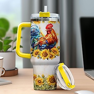 99WHALE Chicken Life Better Sunflower, Cups Handle Swig Tumblers Yellow Women Spring Breed Coffee Lovers For Is Good, Tumbler 40 Oz With Handle Lid And Straw, Chicken Gifts