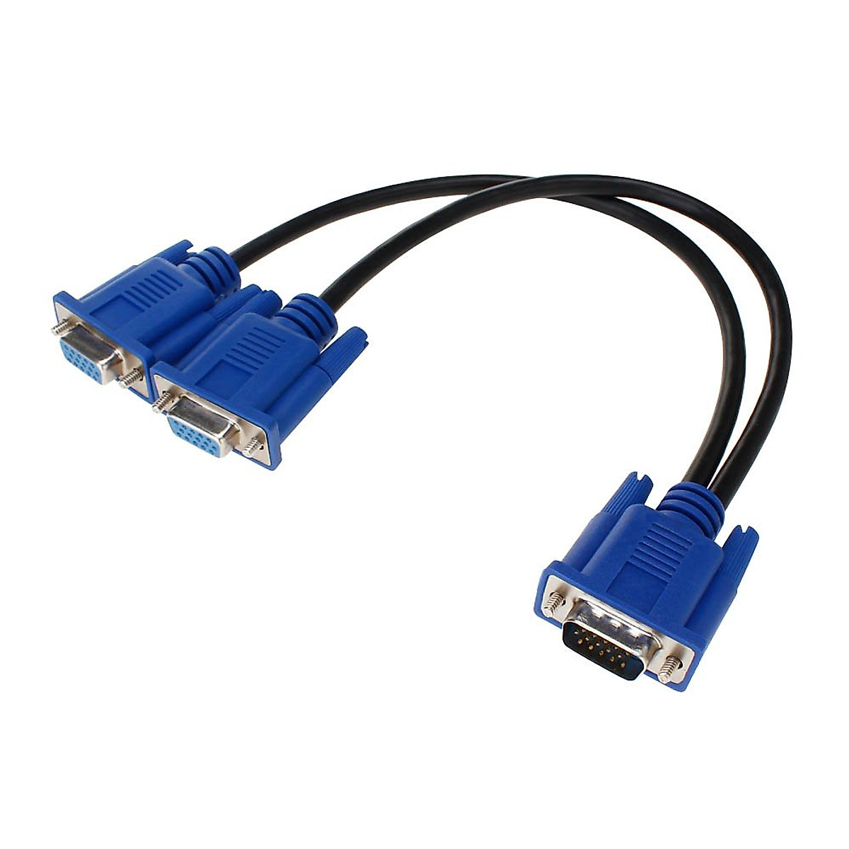 SAYTAY VGA Monitor Y-Splitter Cable,VGA 1 Male to Dual 2 VGA Female Adapter Converter Video Cable for Screen Duplication - 1 Foot(Blue)