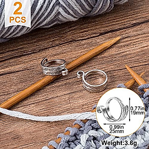 ANCIRS 2 Pack Knitting Crochet Loop Ring for Fingers, Adjustable Crochet Tension Ring, Metal Open Yarn Guide Finger Holders, Knitting Thimbles for Crochet- Silver
