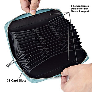 CILLA RFID Blocking 36 Credit Card Holders Women Wallet Zip Around Accordion Checkbook Wallet Large Capacity Genuine Leather Purse