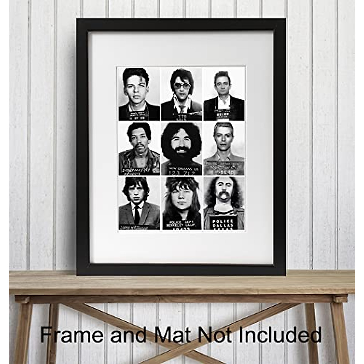 Musician Mugshot Bowie, Elvis, Johnny Cash, Jerry Garcia, Jimi Hendrix, Mick Jagger, Frank Sinatra, David Crosby, Janice Joplin Photo Wall Art - 8x10 Poster Print - Gift For Music Fans - Home Decor