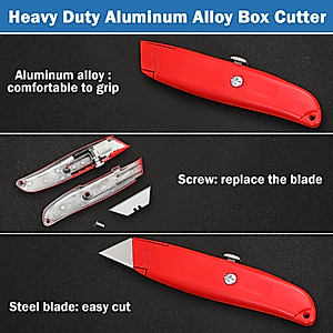 30 Pcs Box Cutter Bulk Retractable Blade Utility Knife Heavy Duty Aluminum Alloy Razor Shell Knife Razor Knife for Cartons, Cardboard and Boxes, DIY, Factory, Home, Office, Craft (Red)