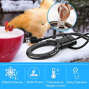LOYCEGUO New 500W De-icer Submergible Bird Bath Heater Aluminum Cast for Livestock Poultry Horses, Cows, Birds, Wildlife Drinking Indoor Outdoors in Winter with 9.84 Foot Cord Birdbath Water Heater