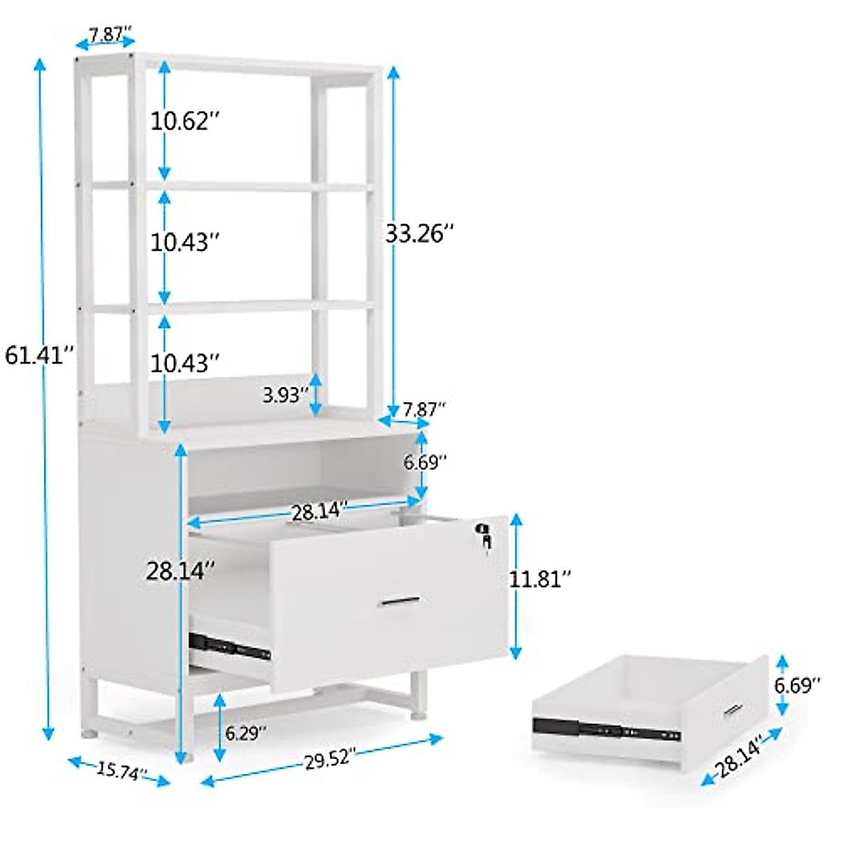 Tribesigns 2 Drawer Vertical File Cabinet with Lock & Bookshelf, Letter Size Large Modern Filing Cabinet Printer Stand with Open Storage Shelves for Home Office, White