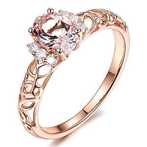 Kardy Unique Fashion Genuine Morganite Gemstone Solid 14K Rose Gold Diamond Engagement Wedding Engagement Ring Set for Women