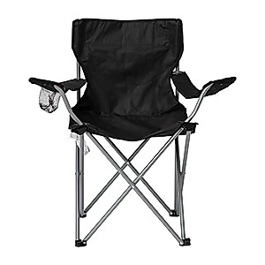 Flash Furniture Portable Folding Camping and Sports Chair with Armrest Cupholder - Portable Black Indoor/Outdoor Fishing Chair - Extra Wide Carry Bag