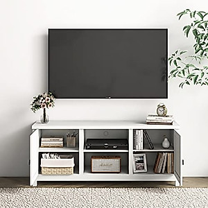 Panana Modern Farmhouse TV Stand for 65 inch TV, Entertainment Center with Storage and Open Shelves, Wood TV Stands TV Table Stand for Living Room, Bedroom (White, for 32"-65" TV)