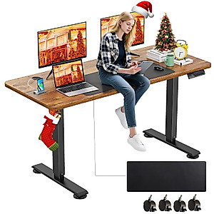 farexon 55 x 24 Inch Electric Standing Desk Adjustable Height, Sit-Stand Desk with Oversized Mouse Pad， Double Crossbeam Structure, Four Preset Heights, 27''-45'' Lifting Range Stand up Desk