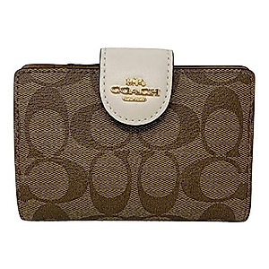COACH Signature Medium Corner Zip Wallet in Coated Canvas Khaki Chalk