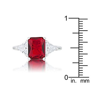 Rhodium Plated Classic Engagement Ring With 4.5ct Ruby Radiant Cut And Trillion Cut Cubic Zirconia Size 7