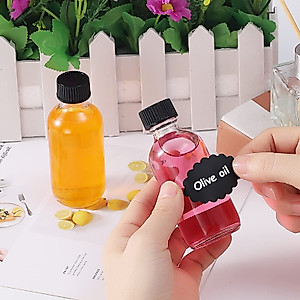 72, 2oz Small Clear Glass Bottles with Lids Boston Round Sample Bottles for Essential Oil Vanilla Hot Sauce Juice Whiskey Bourbon Liquid come with 5 Funnels,5 Droppers,72 Labels,1Brush&Chalk Marker