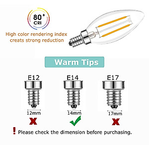 Lamsky E14 European Base LED Filament Edison Bulb, 2W Warm White 2700K, No-Dimmable (4-Pack)