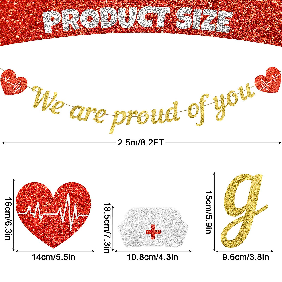 Whaline 2Pcs Nurse Graduation Paper Banner Glitter Gold Congrats Nurse Hanging Garland We are Proud of You Letter Party Banner for Nursing Medical School Nurse Graduation Party Decor Supplies, 8.2Ft