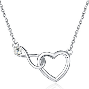FANCIME Infinity Heart Necklace 925 Sterling Silver Cubic Zirconia CZ Simulated Diamond Infinity Love Pendant Necklaces Fine Jewelry Anniversary Birthday Gifts for Women Mom Her