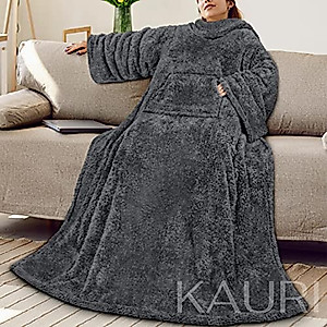 KAURI Oversized XXL Wearable Blanket for Adults - Dark Gray Cozy Wearable Blanket with Pocket - Soft Comfy Fleece Snuggle Wrap Throws Blanket Robe for Women and Men