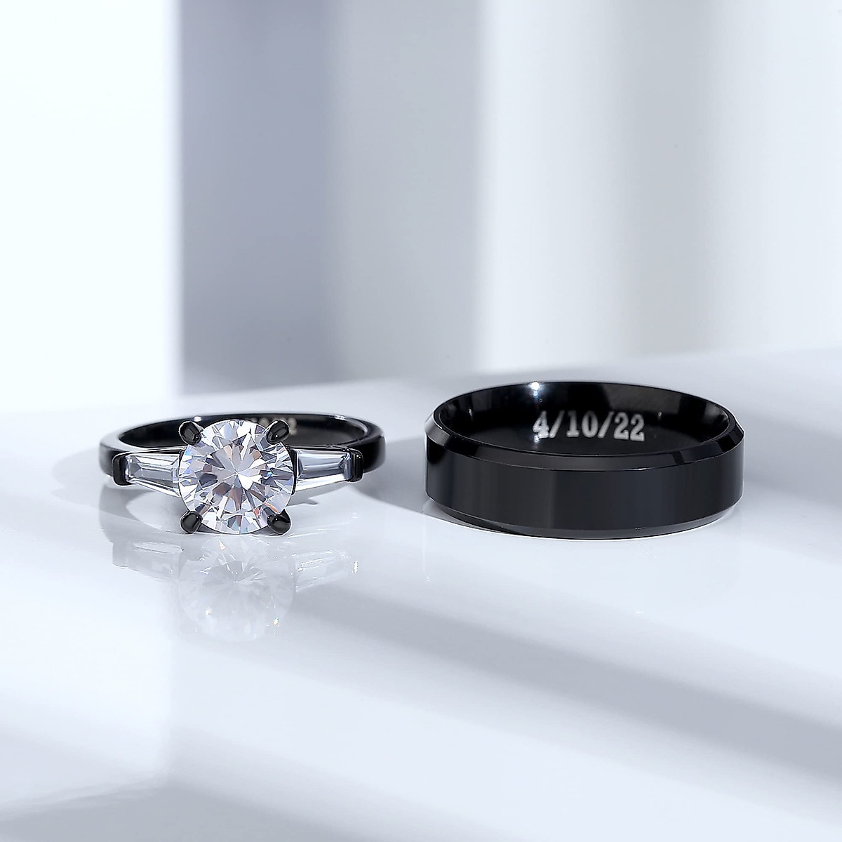 Personalized Matching Rings for Couples Set with 2 Rings Couple Rings Custom Promise Rings for Him and Her His and Hers White Stone