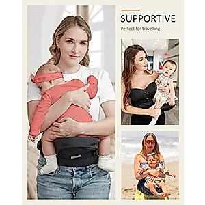 BABYMUST Hip Seat Baby Carrier, Advanced Adjustable Waistband &Various Pockets, Ergonomic Carrier for Newborns to Toddlers up to 66lbs, Black
