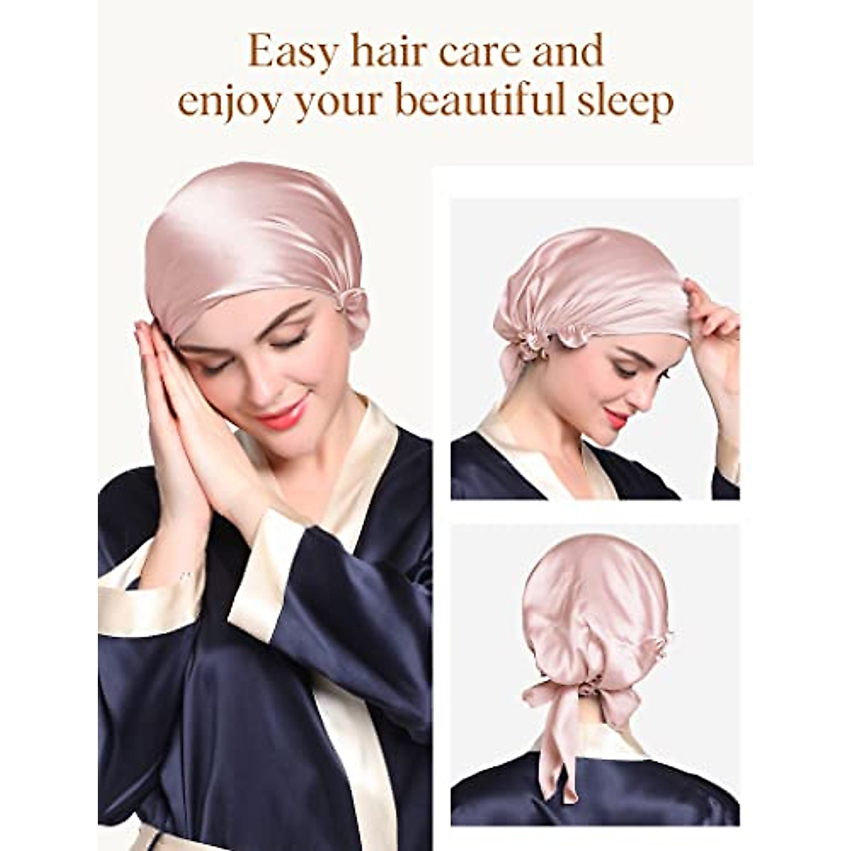 LilySilk Silk Sleeping Cap for Hair Stretchy -Night Cap- for Women 100 Real Silk Bonnet Sleep Cap- for Curls (Rosy Pink)
