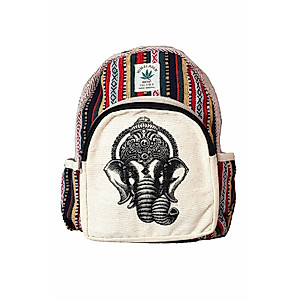 VIBRANIC Himalayan HEMP Laptop Backpack - THC Free - 13”/15” Laptop Compartment - All Natural Handmade - Multi-Pocket - Lord Ganesha Print - Made in Nepal