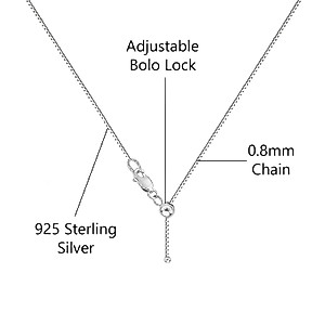 Savlano 925 Sterling Silver Solid 0.8mm Box Adjustable Bolo 14-24 Inch Chain Necklace For Women - Made in Italy Comes With a Gift Box (White)