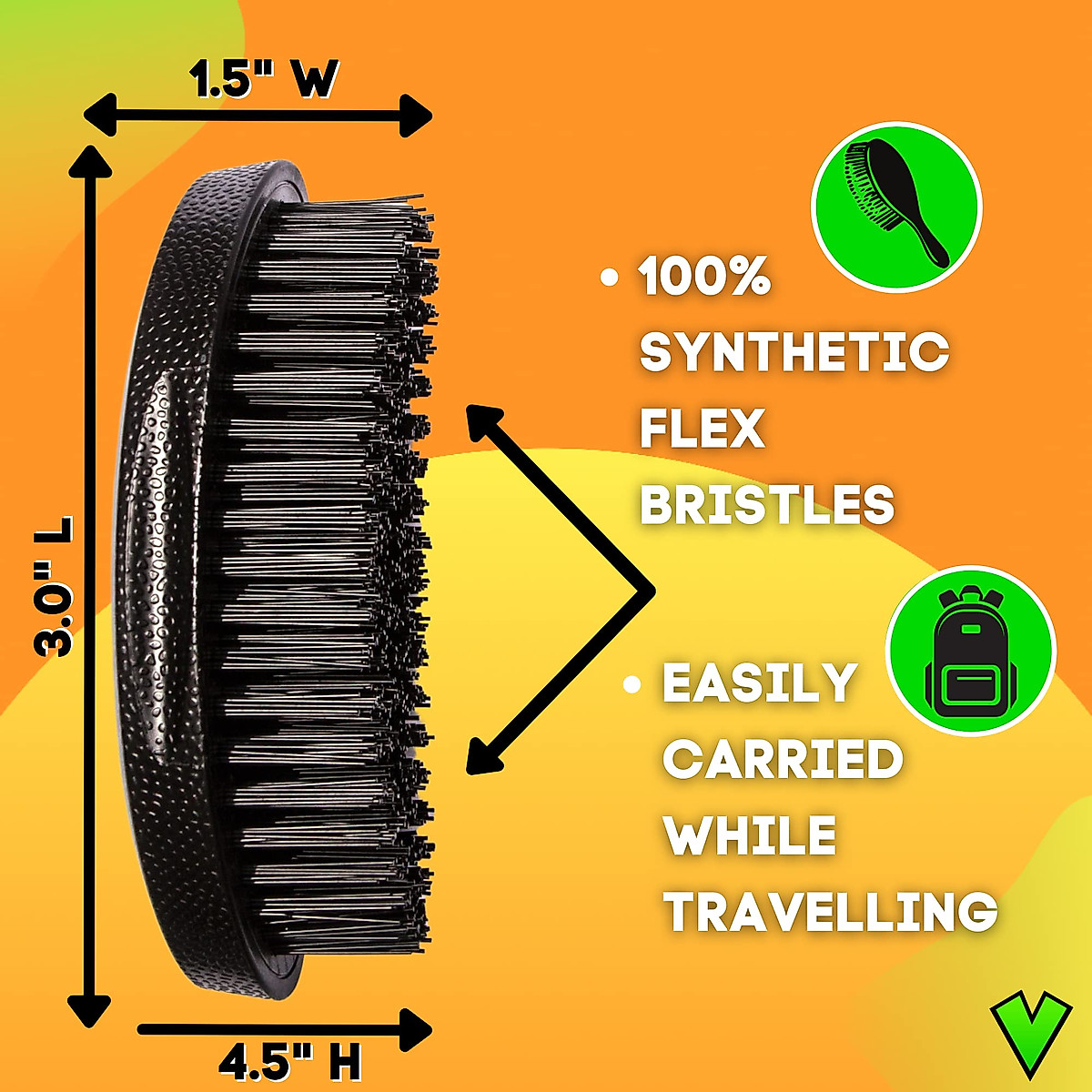 Veeta Superior Medium Wave Brush - Hair Brush for Men with 100% Synthetic Flex Bristles, Curved Design, and Protective Cover - Ideal for Short or Long Wavy Hair