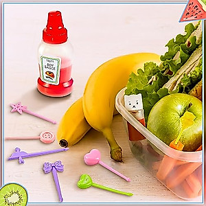 26 Pcs Lunch Bento Soy Sauce Case Container 5 Mini Plastic Condiment Squeeze Bottles Cute Kids Lunch Accessories with Dropper 20 Animal Food Picks for Honey Salad Sauces Oil Ketchup (Vivid Style)