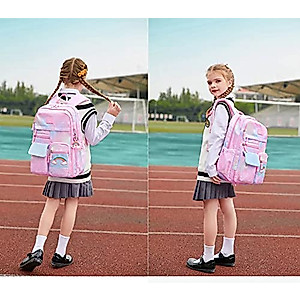 Wraifa Girls Backpack Elementary School Backpacks for Girls Cute Princess Preschool Middle School Bag Kids Bookbag (Z-Heart Pink With Lunch Box)