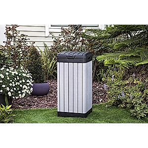 Keter Rockford Resin 38 Gallon Trash Can with Lid and Drip Tray for Easy Cleaning-Perfect for Patios, Kitchens, and Outdoor Entertaining, Grey