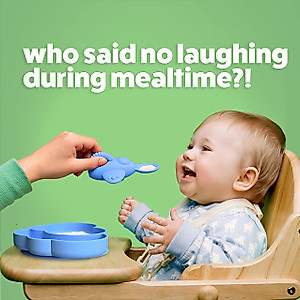 Vroom Spoon - 100% Silicone Soft Training Spoon for Spoon Feeding, Self-Feeding and Baby Led Weaning, Ergonomic Grip with Finger Slot for Easy Fun Feeding (Blue) (1 Spoon, Blue)