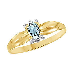 Simulated Aquamarine & White Natural Diamond Accent Engagement Ring in 14k Solid Gold (0.36 Cttw)
