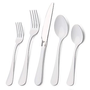 White Silverware Set, Bysta 20-Piece Stainless Steel Flatware Set, Kitchen Utensil Set Service for 4, Tableware Cutlery Set for Home and Restaurant, Knives mirror polish, Dishwasher Safe